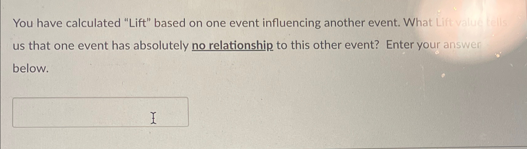 Solved You have calculated "Lift" based on one event | Chegg.com