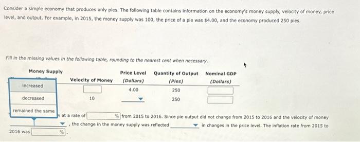 Solved Consider a simple economy that produces only pies. | Chegg.com