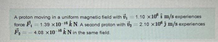 Solved A proton moving in a uniform magnetic field with | Chegg.com