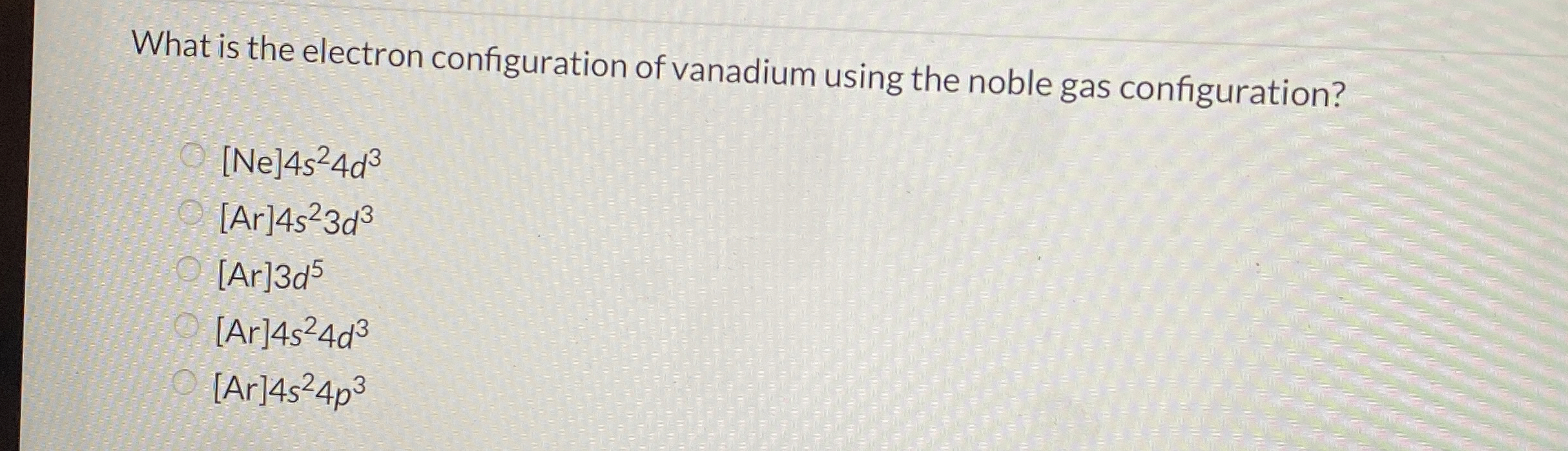 Solved What is the electron configuration of vanadium using | Chegg.com
