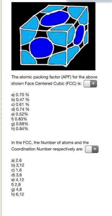 Solved The atomic packing factor (APF) for the above shown | Chegg.com