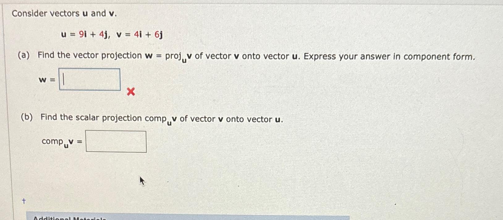 Solved Consider vectors u ﻿and v.u=9i+4j,v=4i+6j(a) ﻿Find | Chegg.com