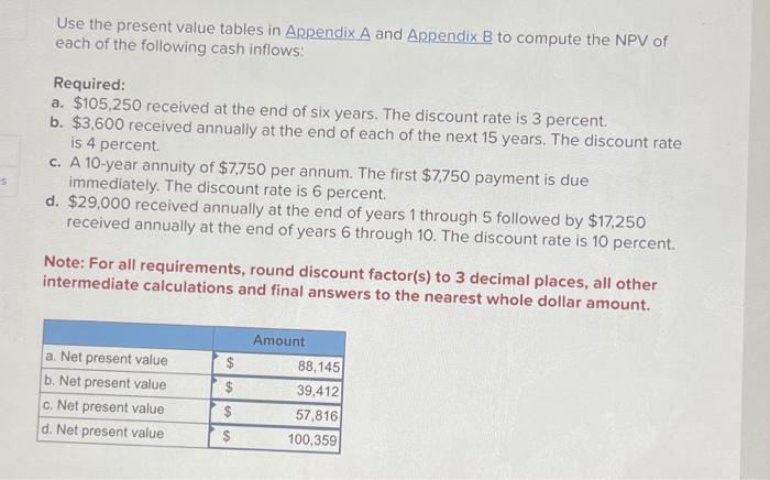 Solved Use the present value tables in Appendix A and | Chegg.com