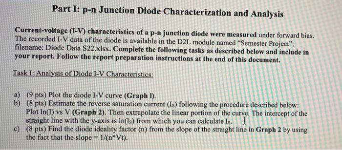 Solved Part I: P-n Junction Diode Characterization and | Chegg.com