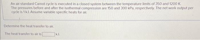 Solved An alr-standard Camot cycle is executed in a closed | Chegg.com