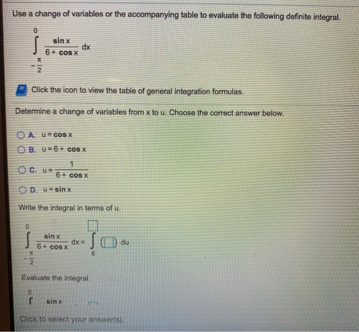 Solved Use a change of variables or the accompanying table | Chegg.com Solved Use a change of variables or the accompanying table | Chegg.com