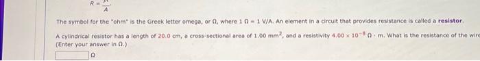 Solved The symbol for the "ohm" is the Greek letter omega, | Chegg.com