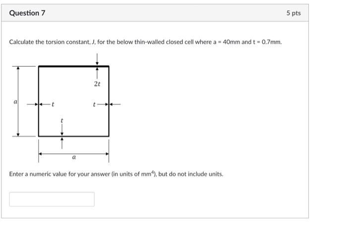 Solved Calculate the torsion constant, J, for the below | Chegg.com