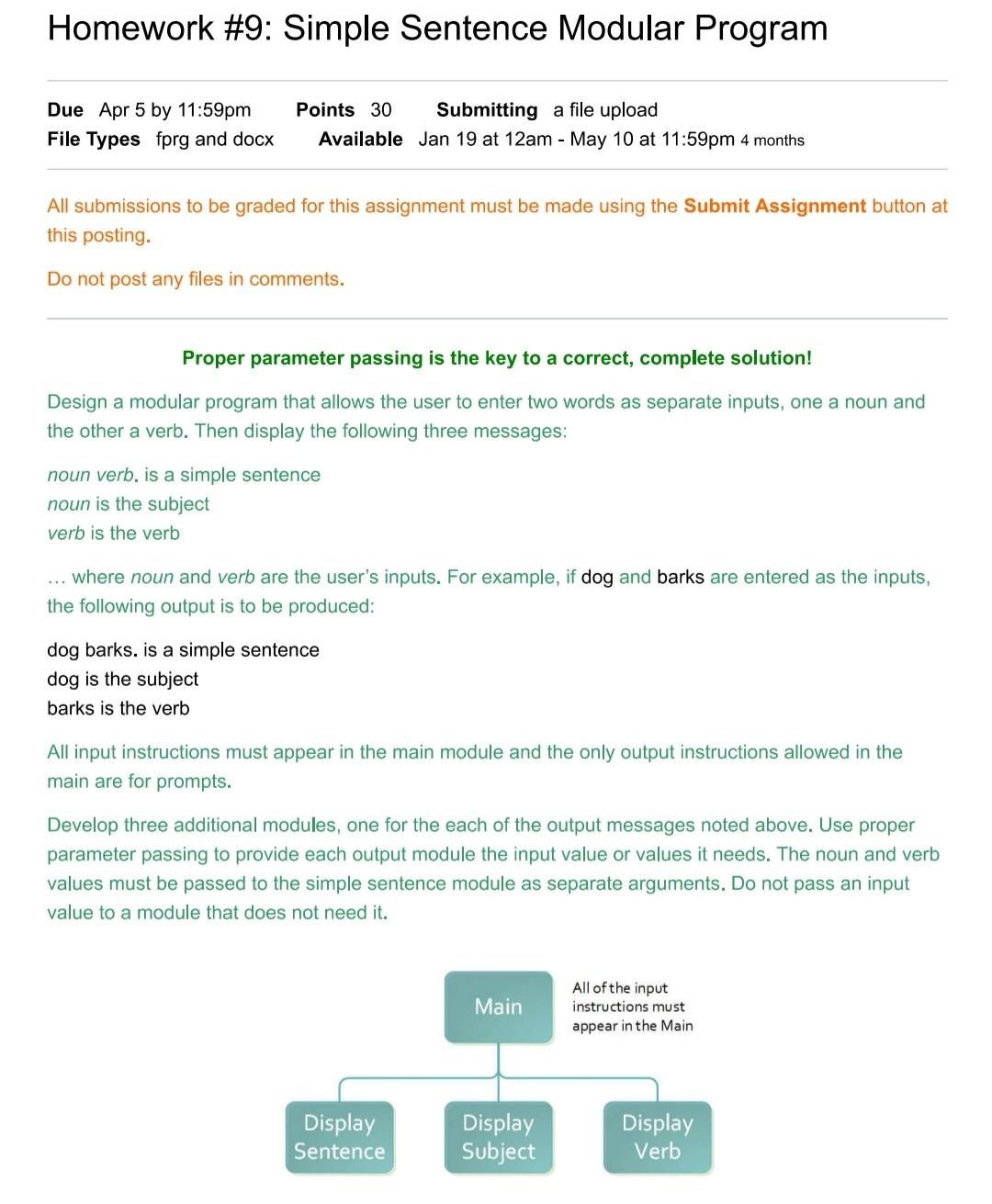 Solved Homework #9: Simple Sentence Modular Program Due Apr | Chegg.com