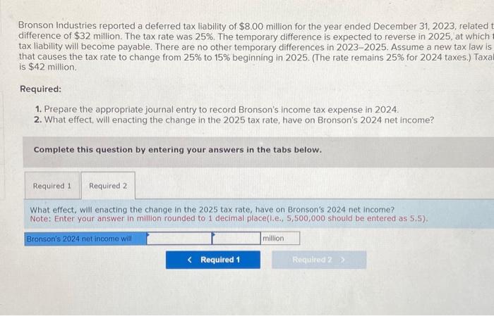 Solved Bronson Industries reported a deferred tax liability | Chegg.com