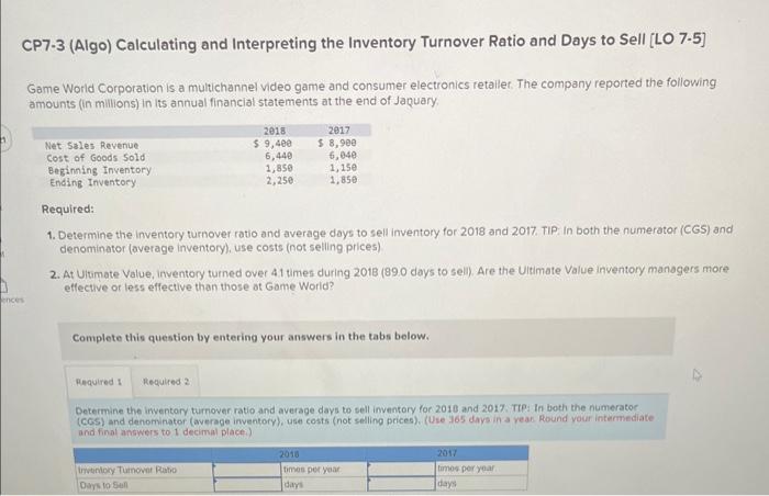 Solved CP7.3 (Algo) Calculating and Interpreting the | Chegg.com