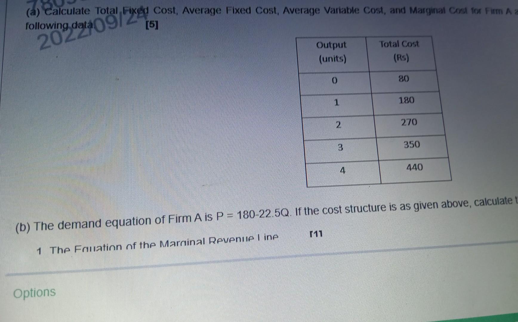 Solved (a) Calculate Total Fixed Cost, Average Fixed Cost, | Chegg.com