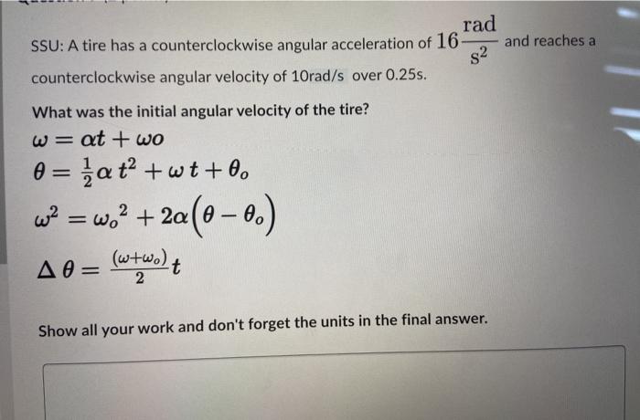 Solved and reaches a rad SSU: A tire has a counterclockwise | Chegg.com