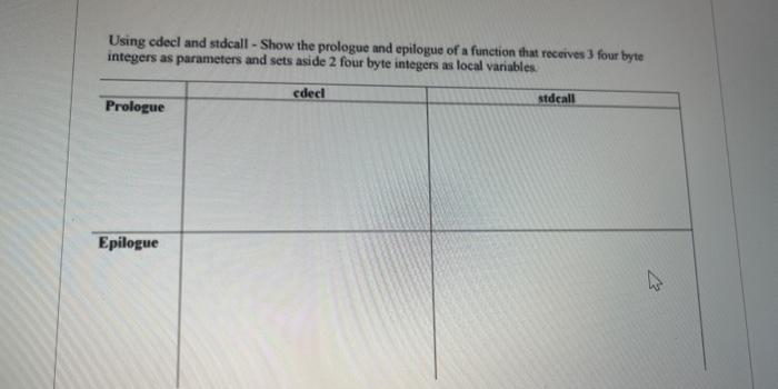 Solved Using colecl and stdcall - Show the prologue and | Chegg.com