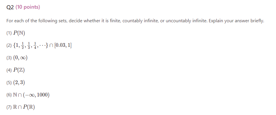 Solved Q2 (10 ﻿points)For each of the following sets, decide | Chegg.com