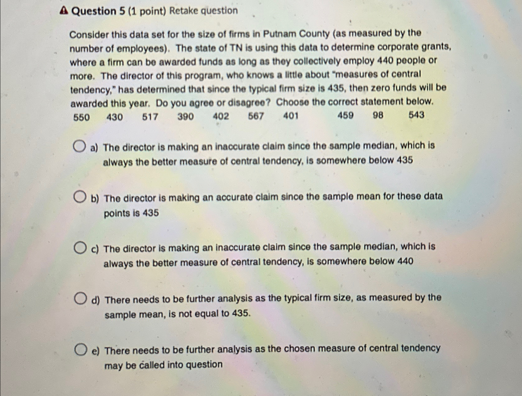 Solved A Question 5 (1 ﻿point) ﻿Retake questionConsider this | Chegg.com