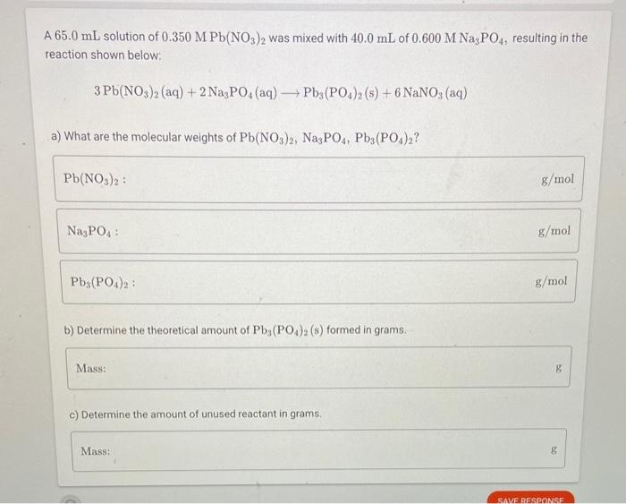 Solved A 65.0 mL solution of 0.350MPb(NO3)2 was mixed with | Chegg.com