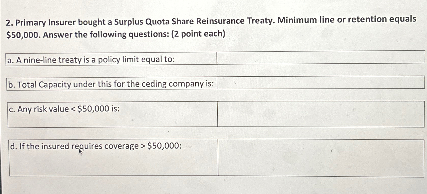 Solved Primary Insurer bought a Surplus Quota Share | Chegg.com