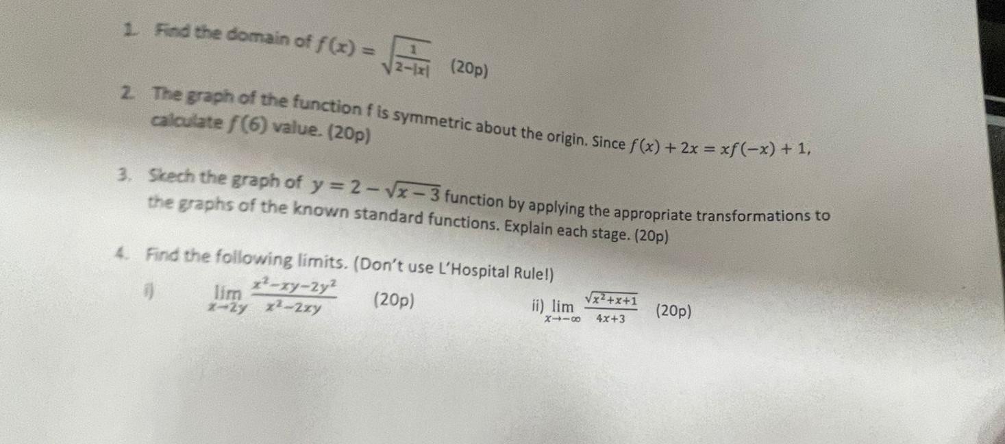 Solved Find the domain of f(x)=12-|x|2,(20p)The graph of the | Chegg.com