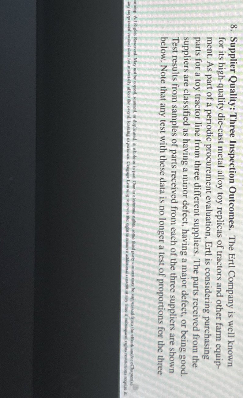 Solved Supplier Quality: Three Inspection Outcomes. The Ertl | Chegg.com