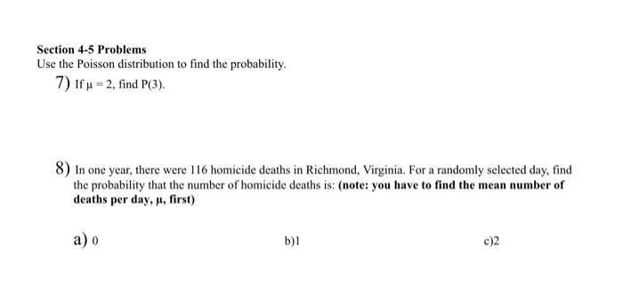 Solved Section 4-5 Problems Use the Poisson distribution to | Chegg.com