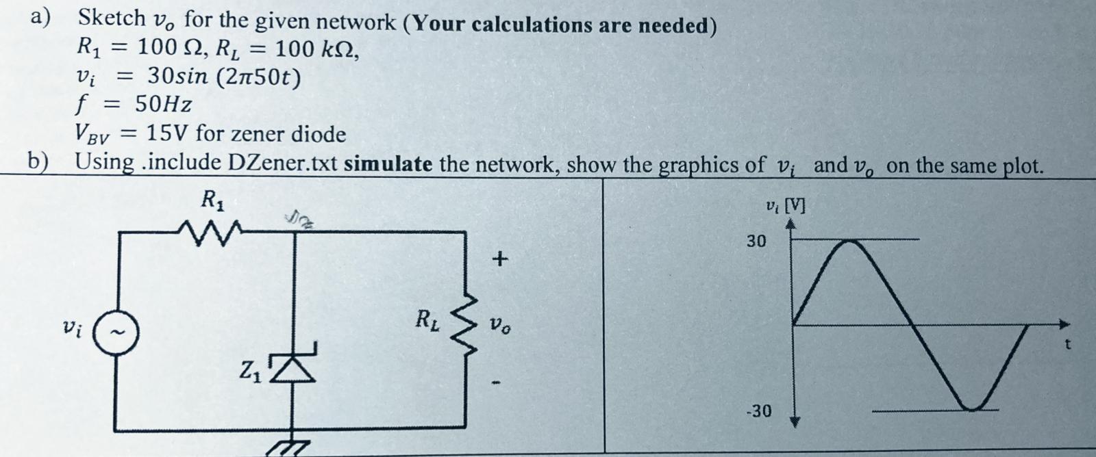 Solved a) Sketch v0 for the given network (Your calculations | Chegg.com