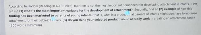 Solved According to Harlow (Reading in 40 Studies), | Chegg.com