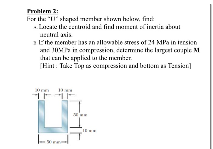 Solved Problem 2: For the “U” shaped member shown below, | Chegg.com
