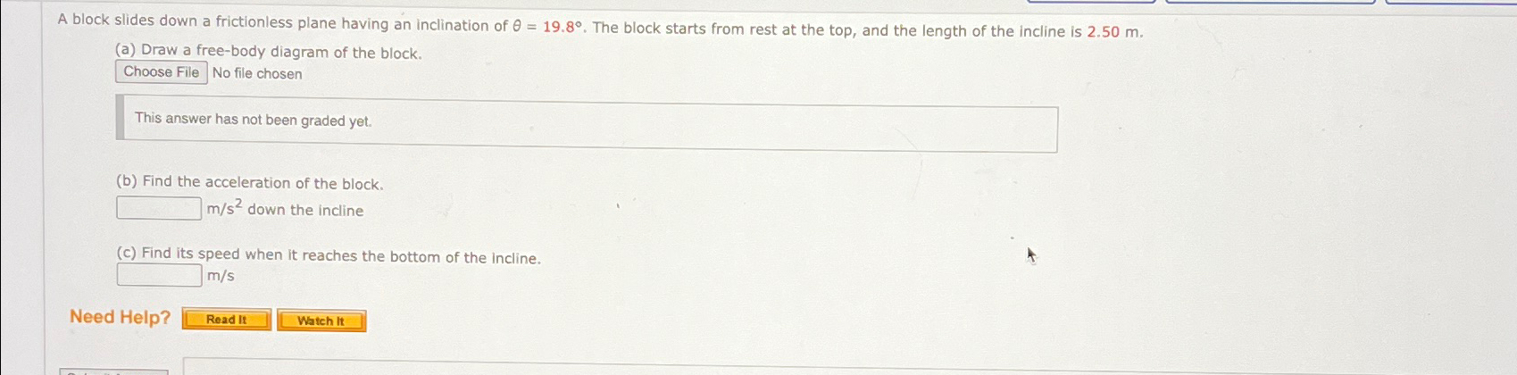 Solved A block slides down a frictionless plane having an | Chegg.com