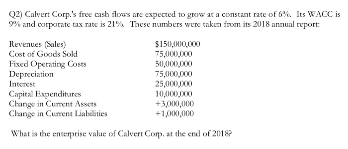 Solved Q2) Calvert Corp.'s free cash flows are expected to | Chegg.com