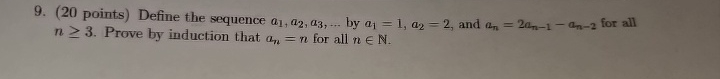 Solved ( 20 ﻿points) ﻿Define the sequence a1,a2,a3,dots by | Chegg.com