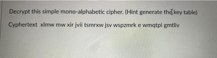 Solved Decrypt this simple mono-alphabetic cipher. (Hint | Chegg.com