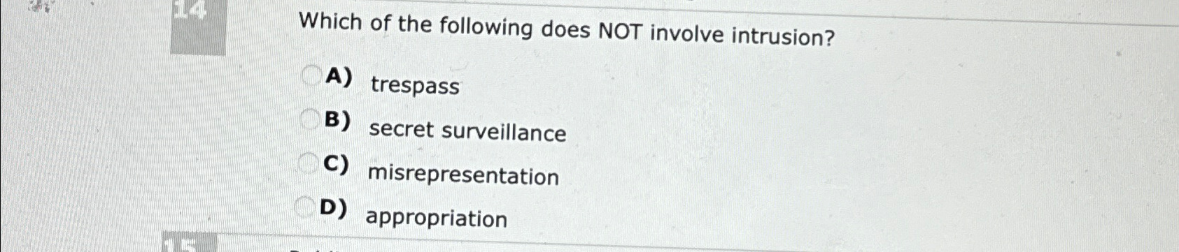 Solved Which of the following does NOT involve intrusion?A) | Chegg.com