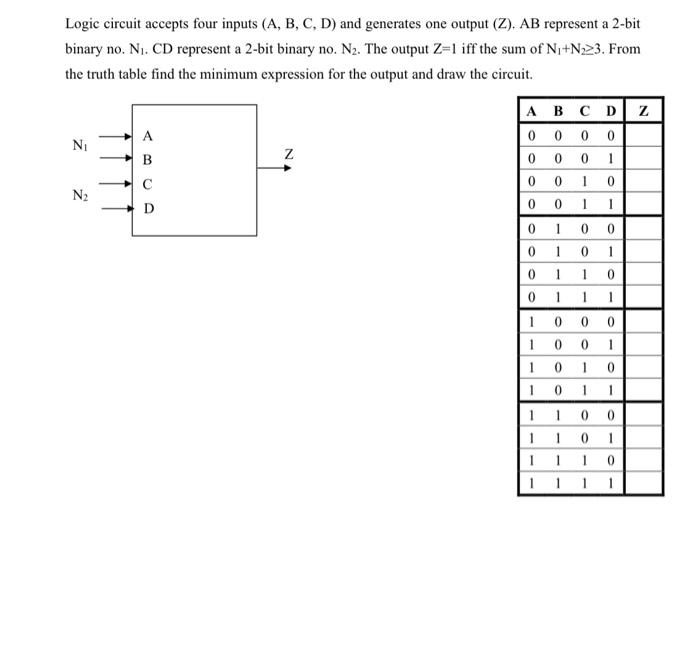Solved Logic circuit accepts four inputs (A, B, C, D) and | Chegg.com