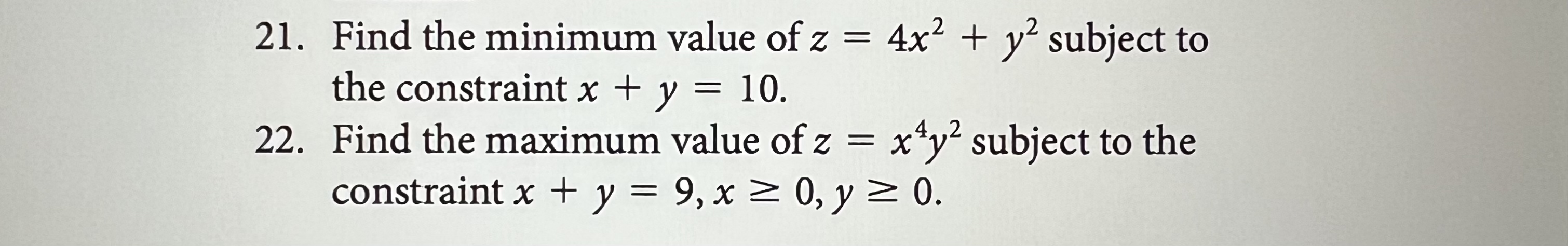 21. ﻿Find the minimum value of z=4x2+y2 ﻿subject to | Chegg.com