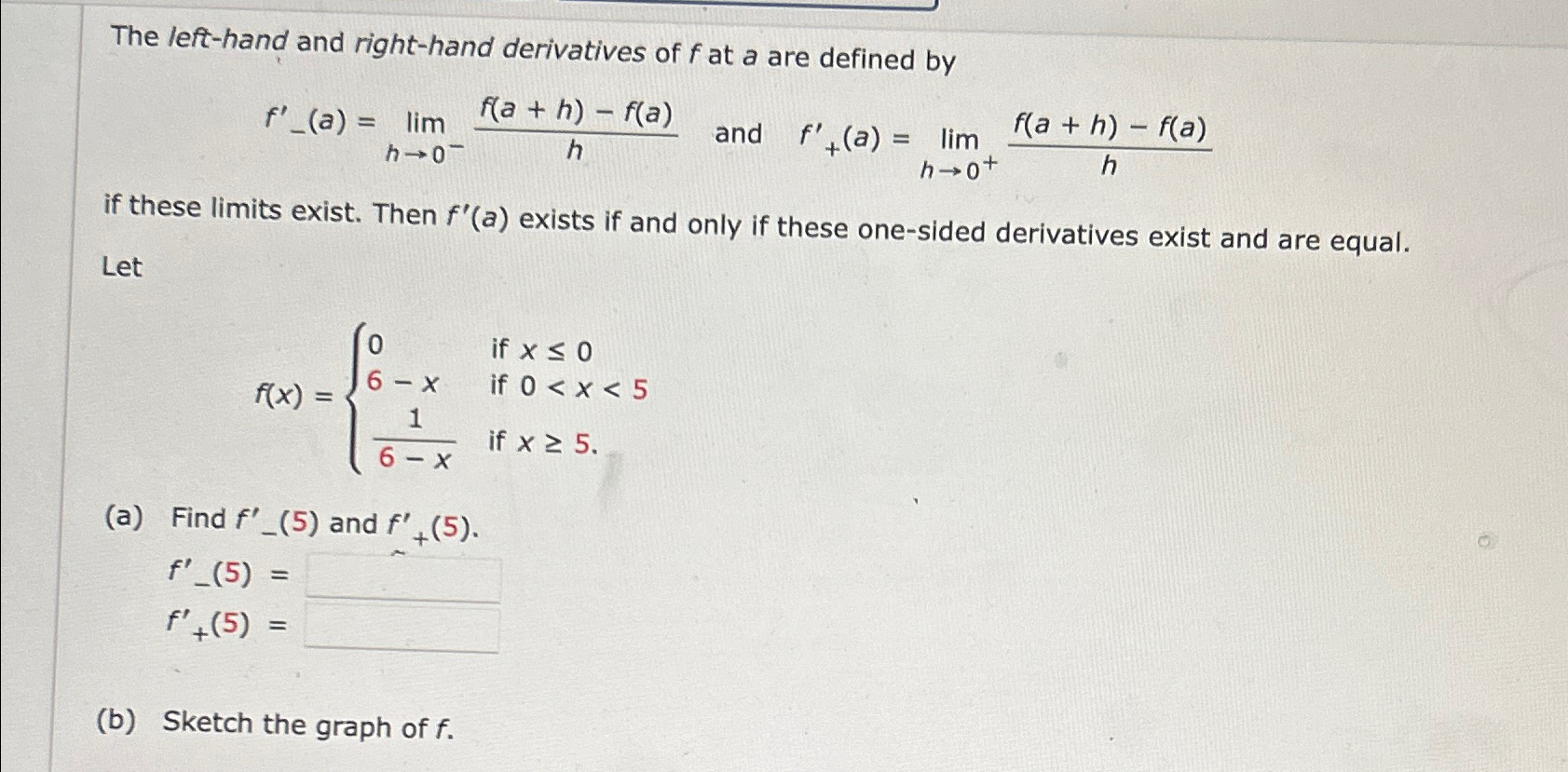 Solved The left-hand and right-hand derivatives of f at a | Chegg.com