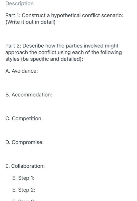 Solved Description Part 1: Construct a hypothetical conflict | Chegg.com