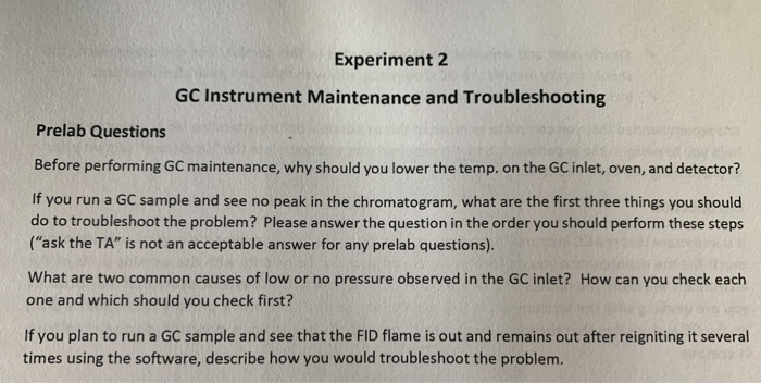 Solved Experiment 2 GC Instrument Maintenance and | Chegg.com