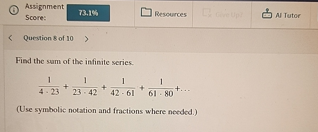 Solved AssignmentScore:ResourcesAl TutorQuestion 8 ﻿of | Chegg.com