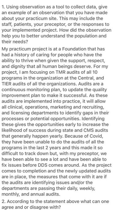 Solved 1. Using observation as a tool to collect data, give | Chegg.com