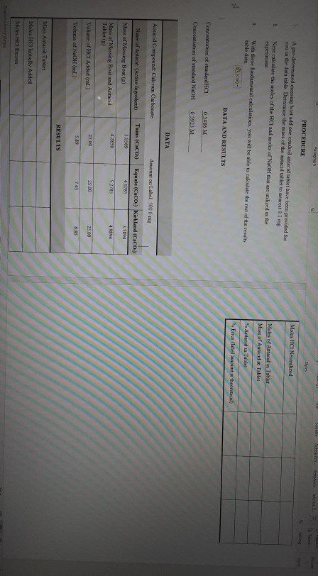 Solved Slim Emph PROCEDURE Shes Mole HCI Neutralized | Chegg.com