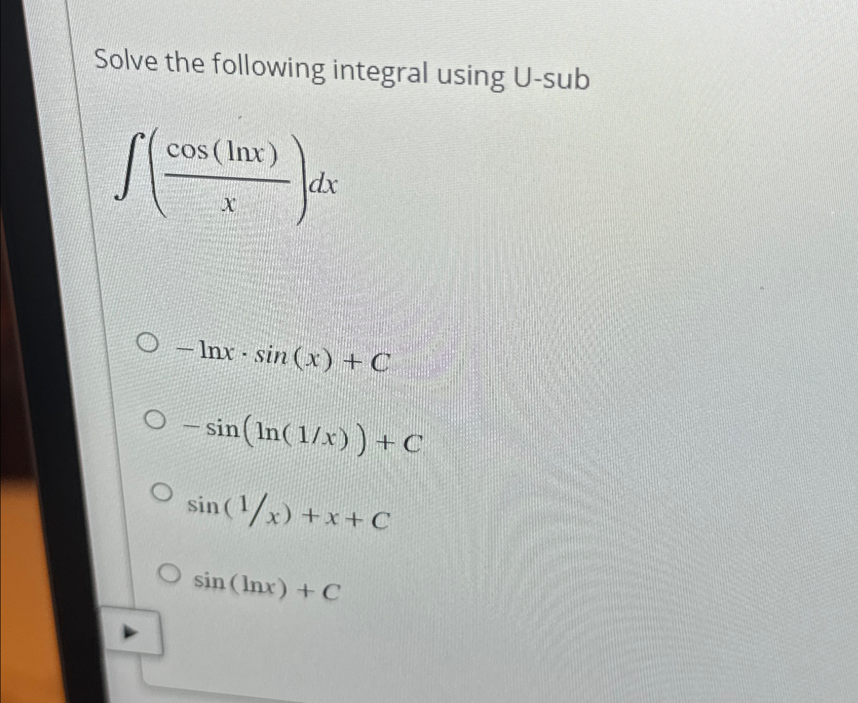Solved Solve the following integral using | Chegg.com Solved Solve the following integral using | Chegg.com