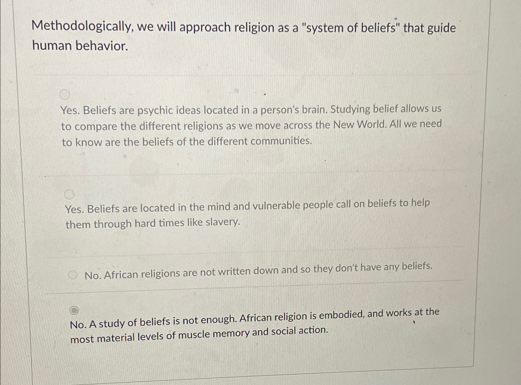 Solved Methodologically, we will approach religion as a | Chegg.com