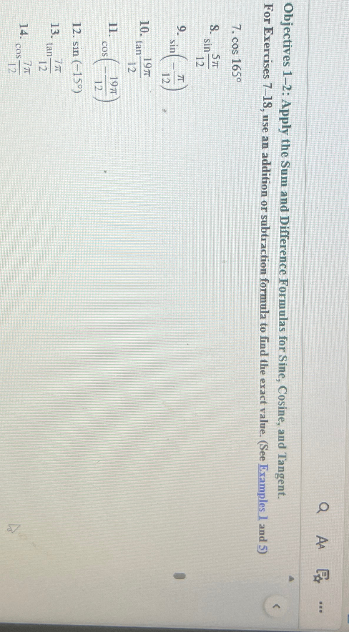 Solved Objectives 1-2: Apply the Sum and Difference Formulas | Chegg.com