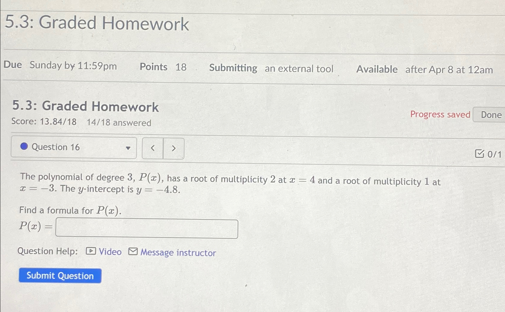 Solved 5.3: Graded HomeworkDue Sunday by 11:59pmPoints | Chegg.com