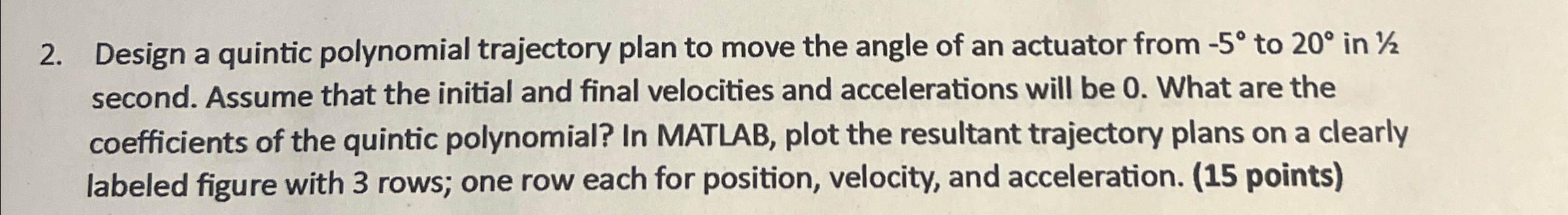 Solved Design a quintic polynomial trajectory plan to move | Chegg.com
