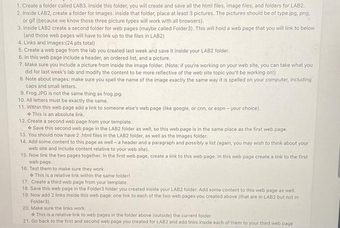 Solved 1. Create a folder called LAB3. Inside this folder, | Chegg.com