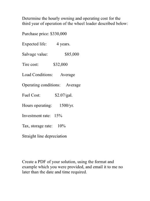 Solved Determine the hourly owning and operating cost for | Chegg.com