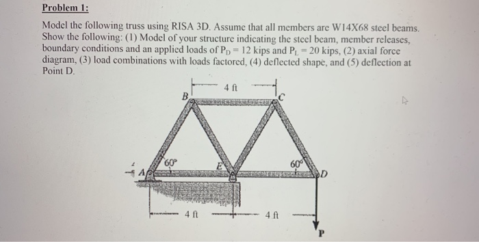 Problem 1: Model the following truss using RISA 3D. | Chegg.com