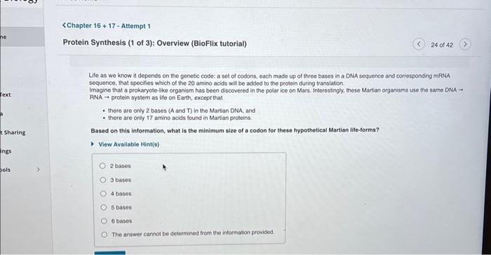 Solved Life as we know in depends on the genotic code: a set | Chegg.com